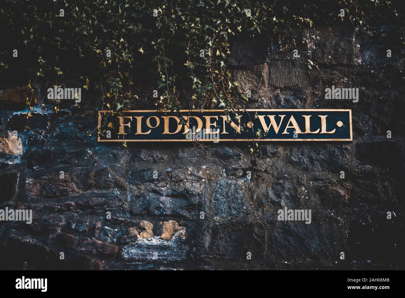Flodden wall sign, a part of the historic old defensive wall ...