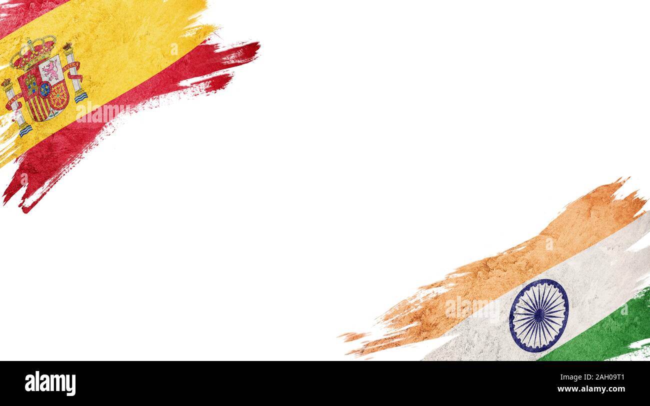 Flags of Spain and India on White Background Stock Photo - Alamy