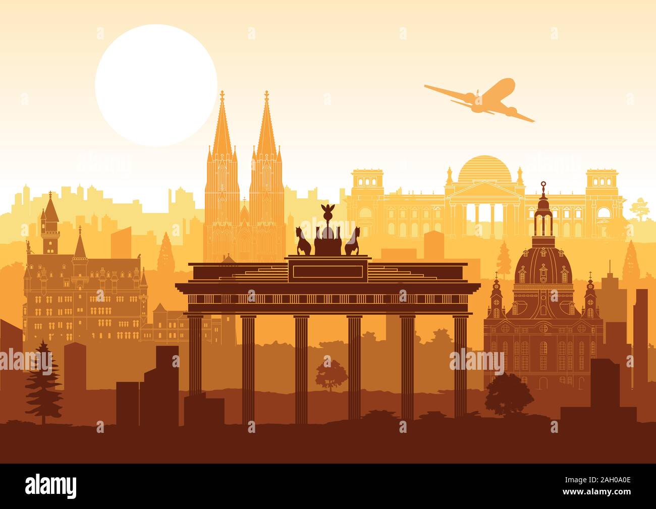 Germany famous landmark silhouette style with row design on sunset time ...