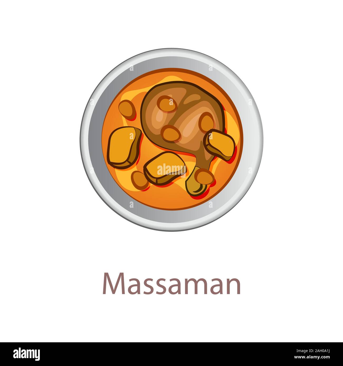 top view of popular food of Thailand,Massaman Curry,in cartoon vector ...