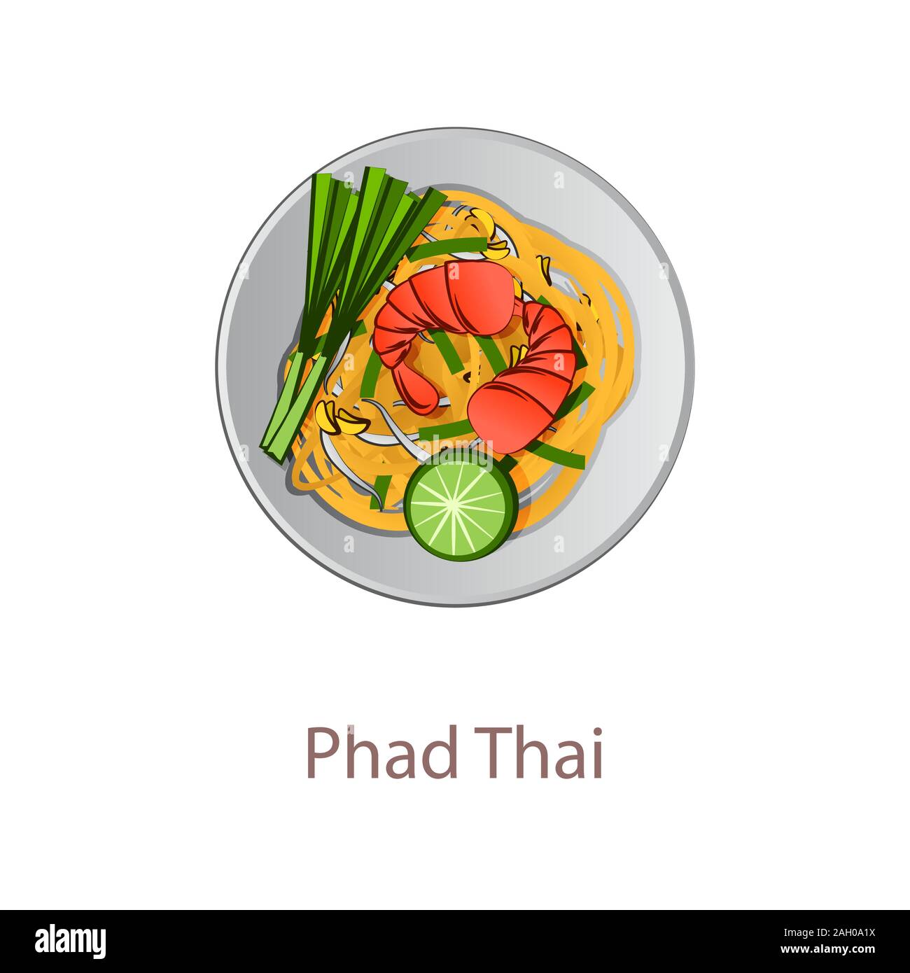top view of popular food of Thailand,Pad Thai,in cartoon vector design ...