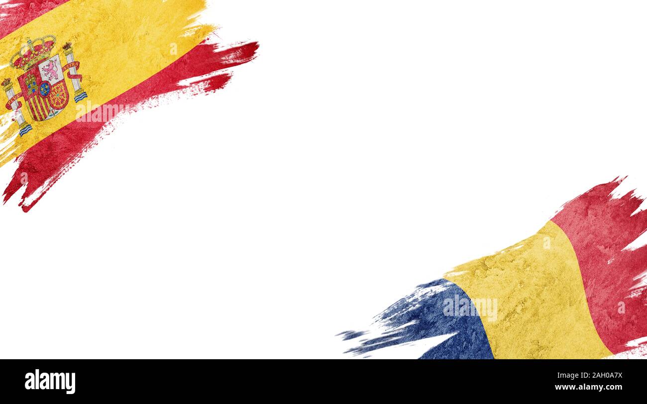 Flags of Spain and Romania on White Background Stock Photo - Alamy