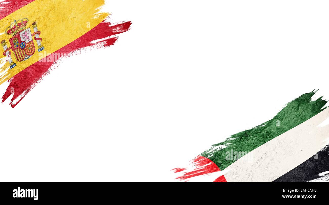 Flags of Spain and UAE on White Background Stock Photo - Alamy
