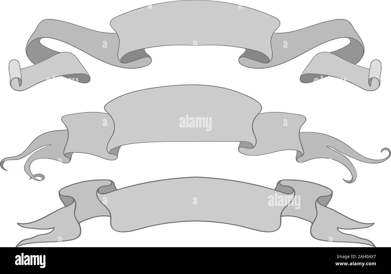 Gray ribbon banners. Set of scrolls. Hand drawn sketch Stock Vector ...