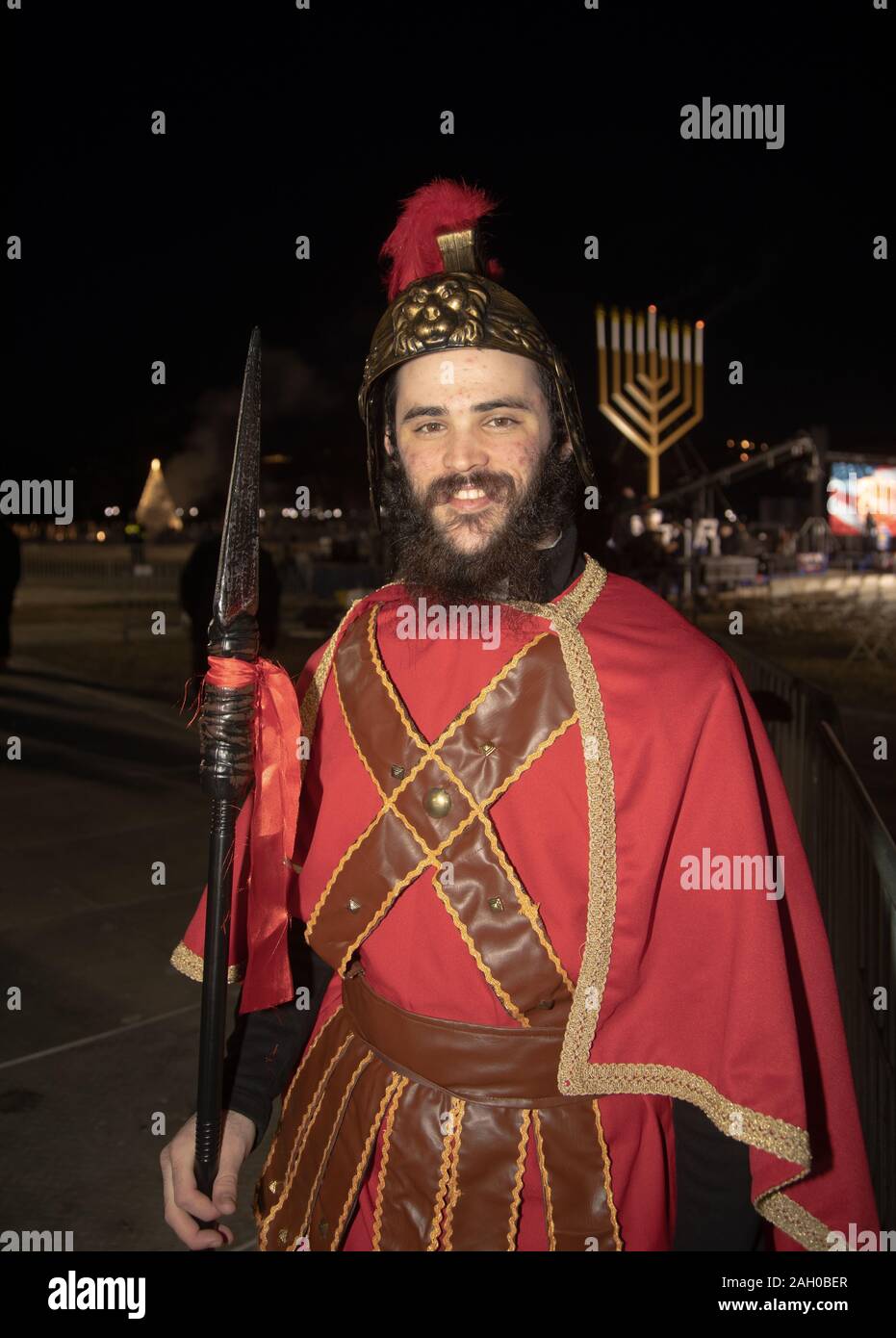 Michael is dressed as a Maccabee soldier at the 2019 National Hanukkah ...