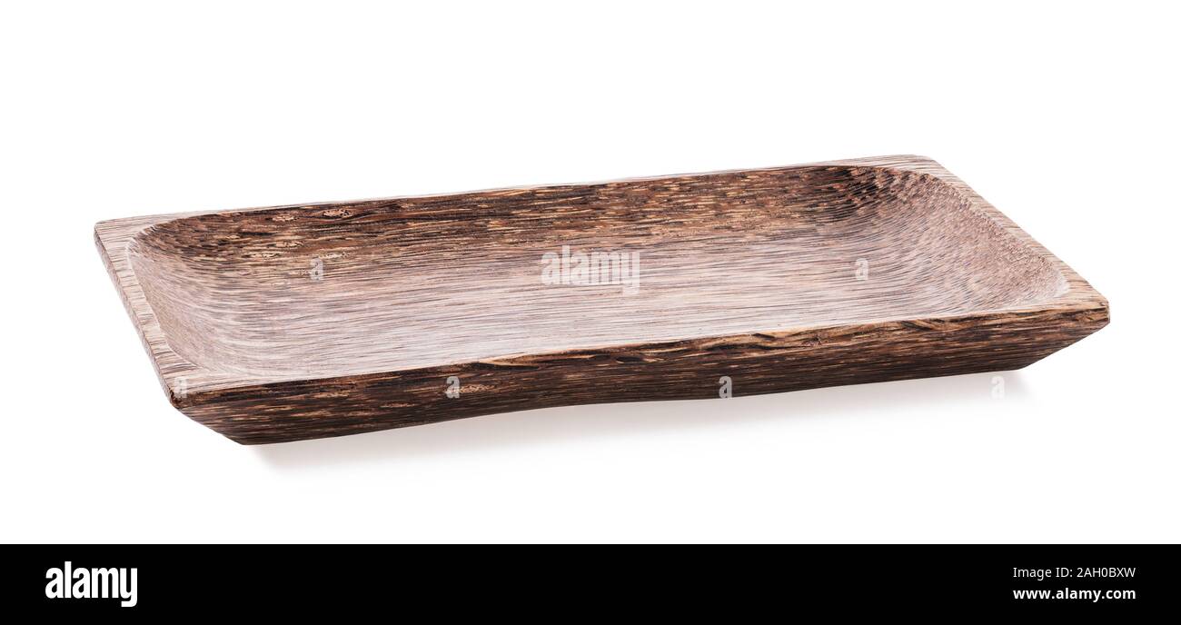 Rectangular empty wooden plate isolated on white background. The dish ...