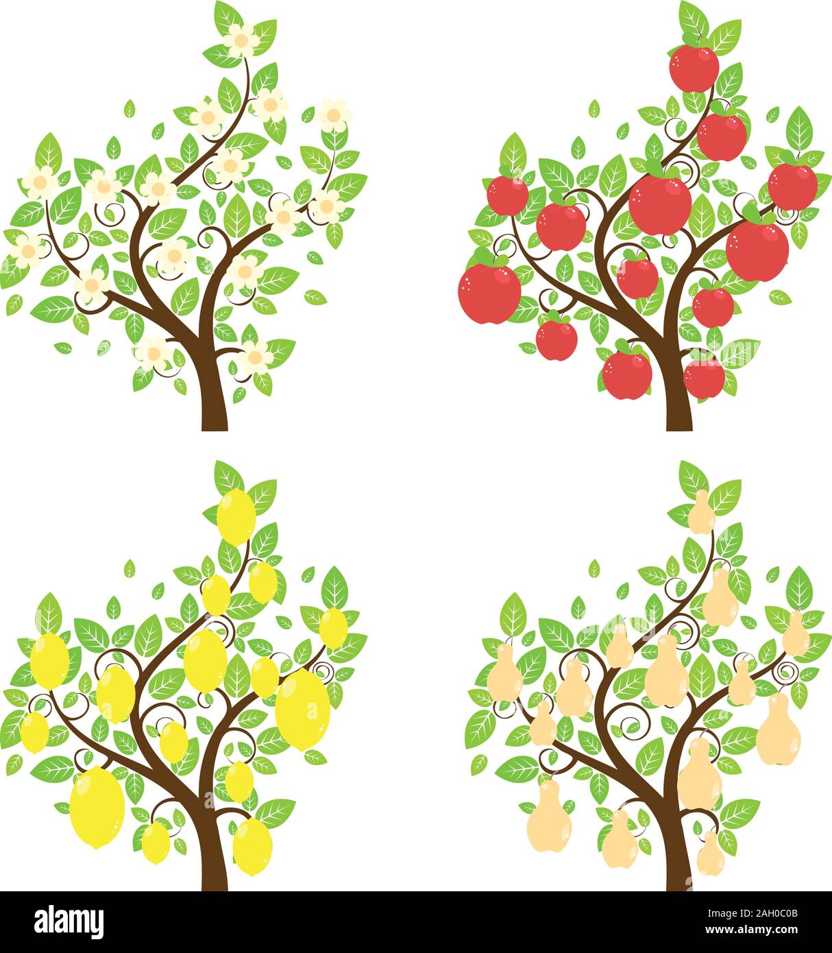 Set of cartoon stylized apple, lemon and pear trees Stock Vector Image ...