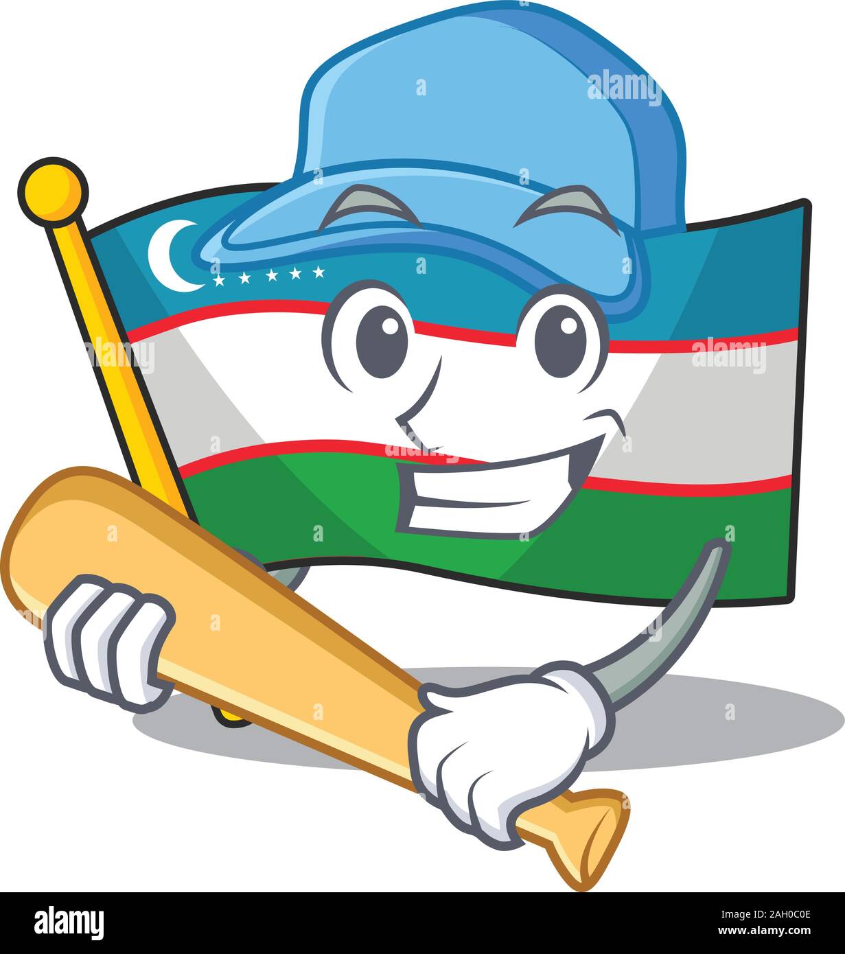 Cool flag uzbekistan Scroll cartoon character design with baseball ...