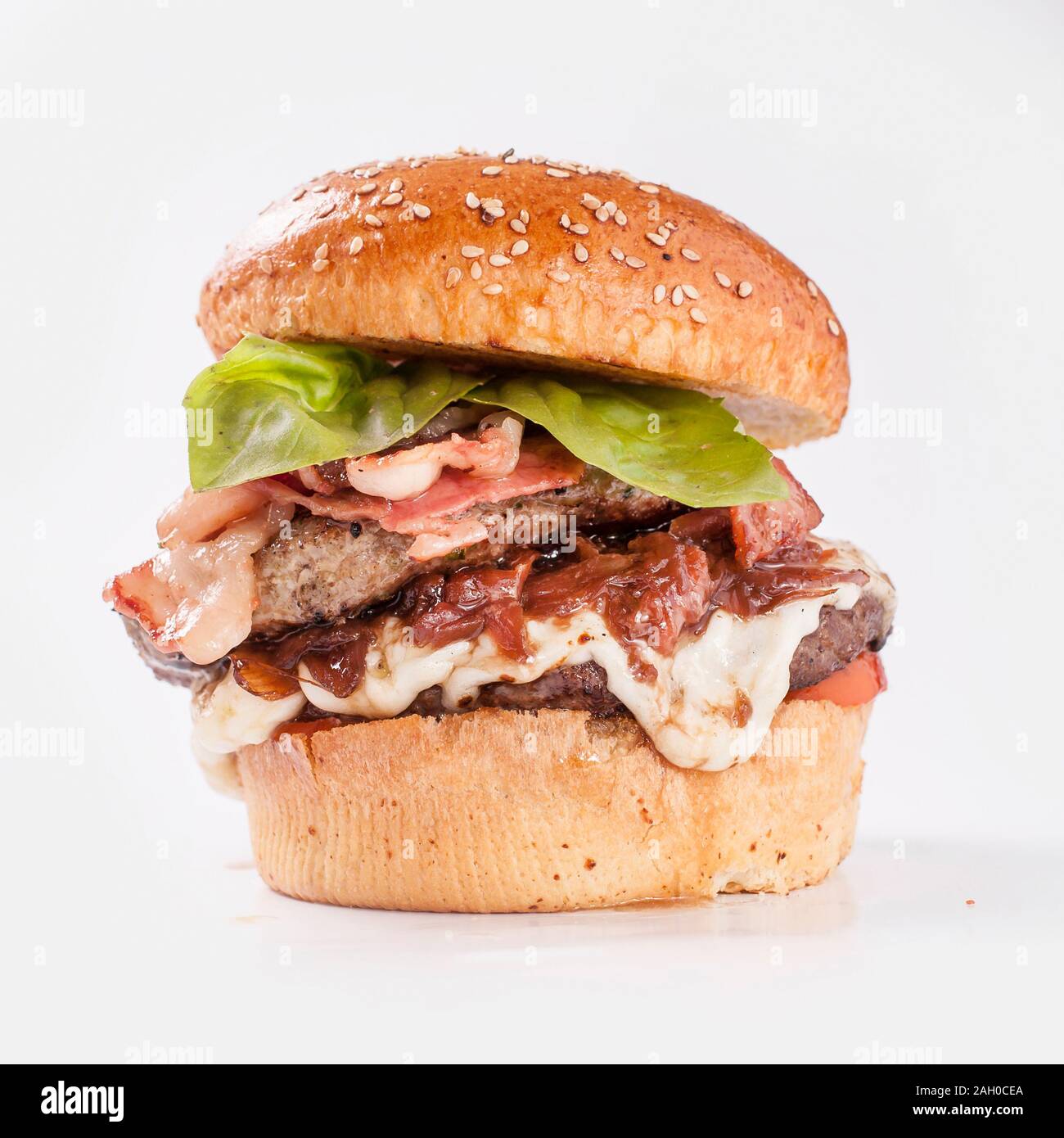 american big burger with bacon Stock Photo - Alamy