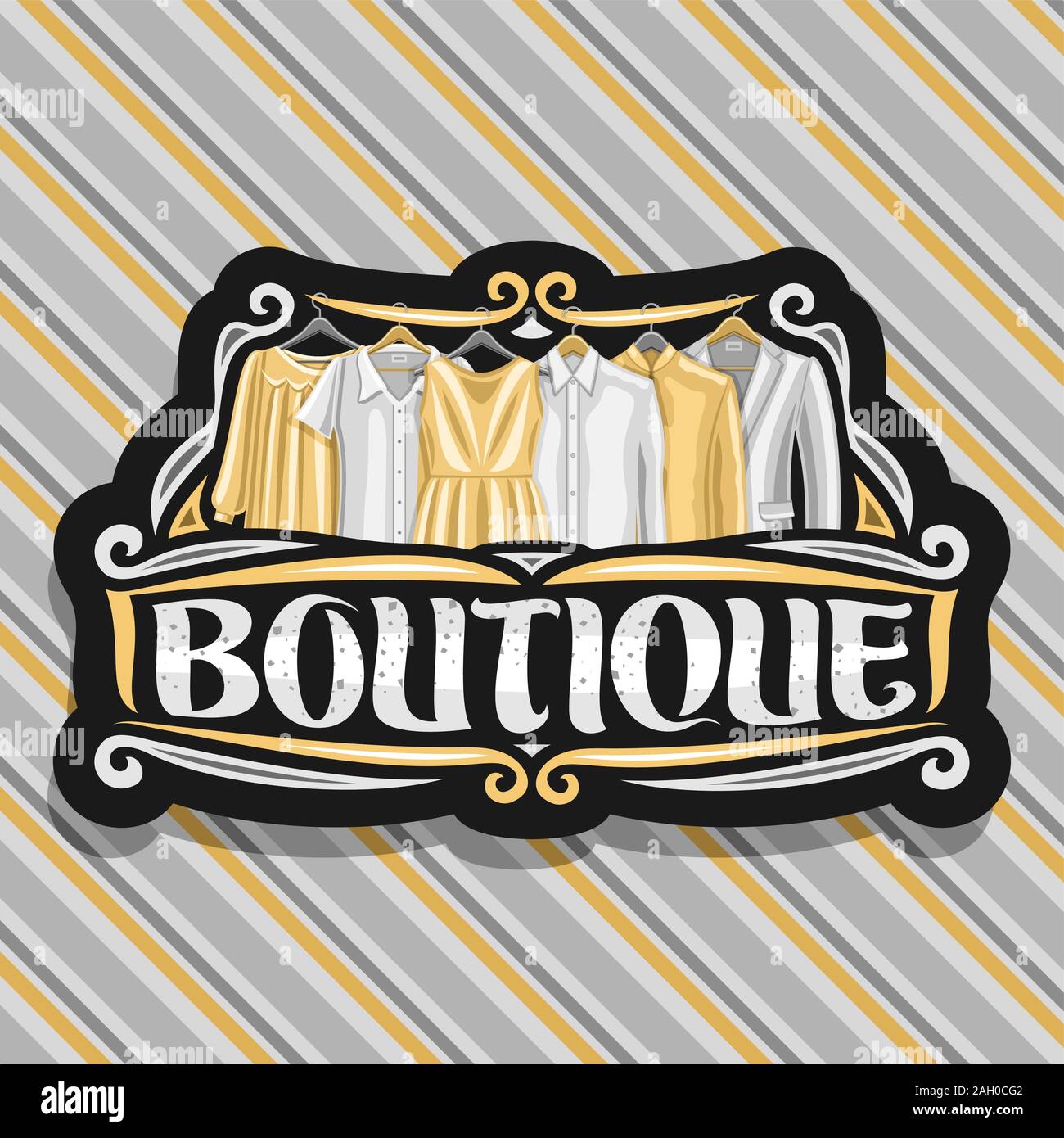 Vector logo for Boutique, black sign board with illustration of women's ...