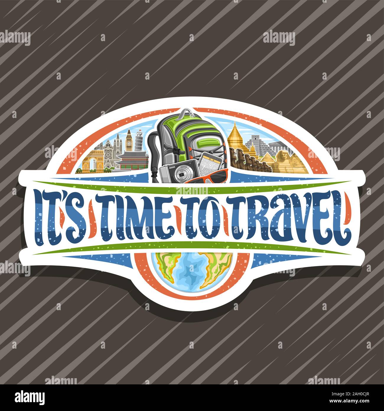 Vector logo for Travel Agency, cut paper sign board with illustrations ...