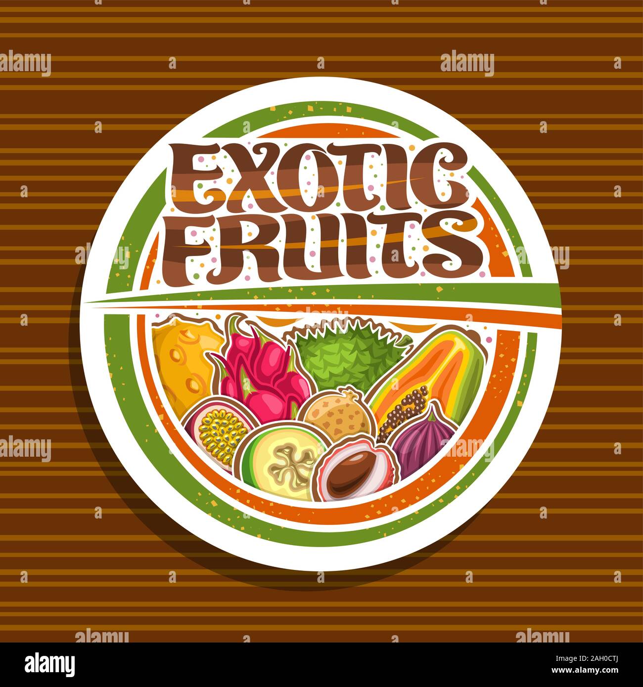 Vector logo for Exotic Fruits, white decorative icon with illustration ...