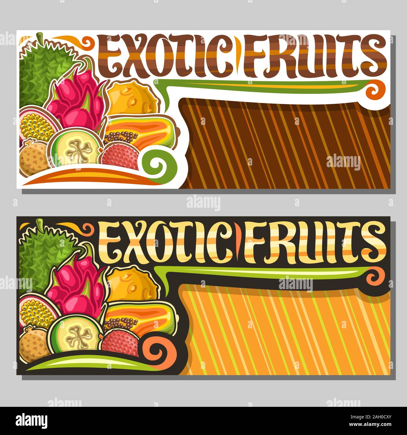 Vector layouts for Exotic Fruits with copy space, horizontal banners ...