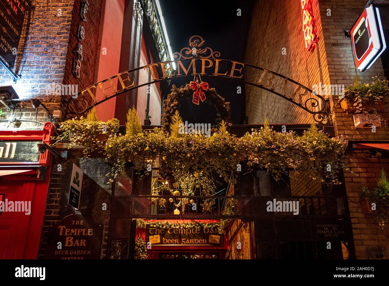 DUBLIN, IRELAND, DECEMBER 24, 2018: Temple Bar historic district, known ...