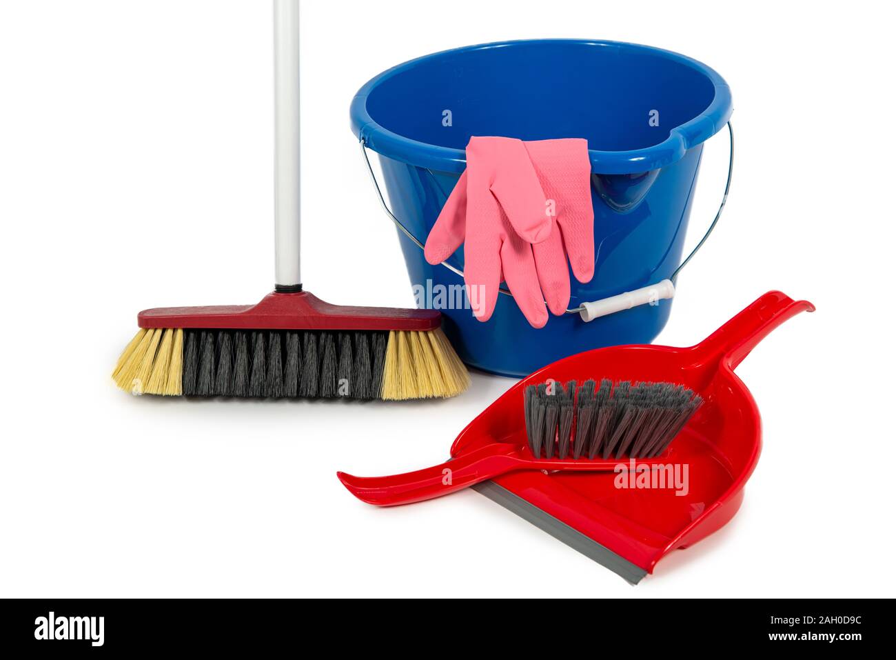bucket, broom, dustpan isolated on the white background Stock Photo - Alamy