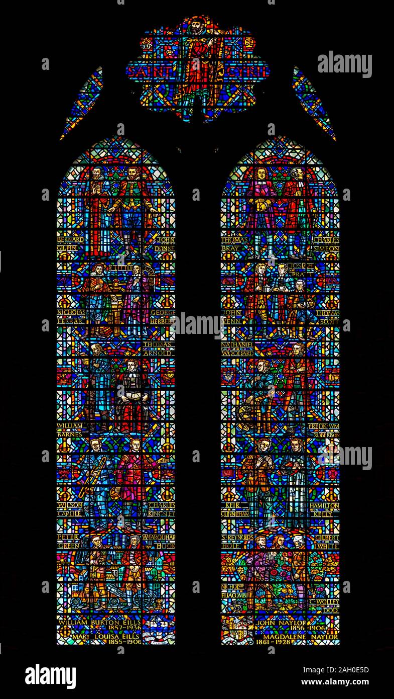 LIVERPOOL, ENGLAND, DECEMBER 27, 2018: Stained glass from interior of ...