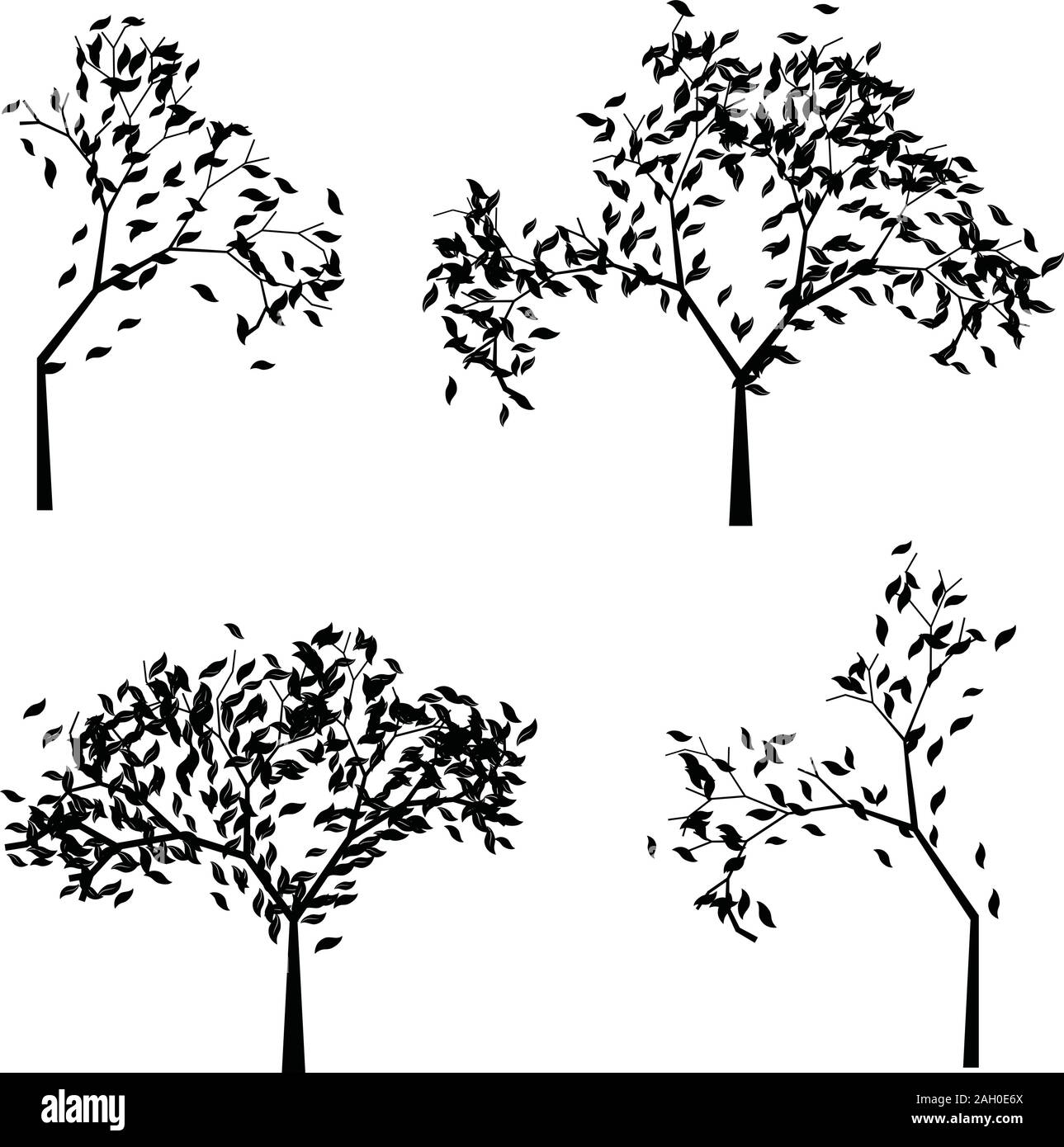 Black silhouettes of simple trees with stylized leaves Stock Vector ...