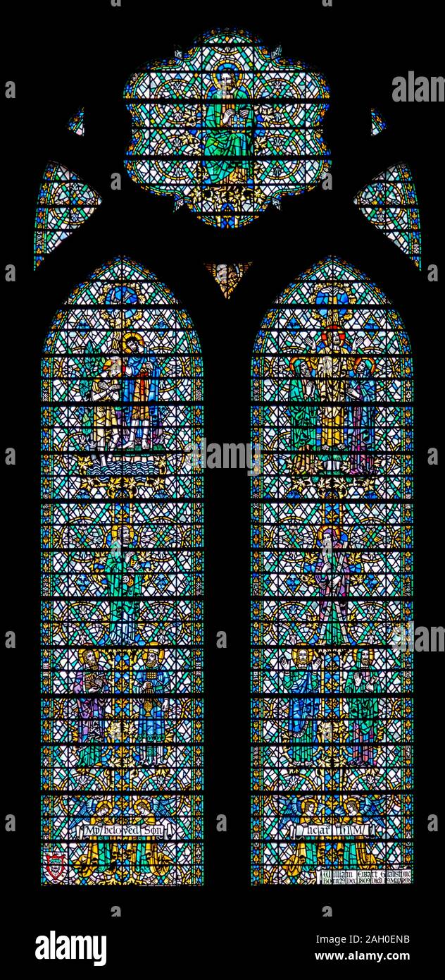 LIVERPOOL, ENGLAND, DECEMBER 27, 2018: Stained glass from interior of ...