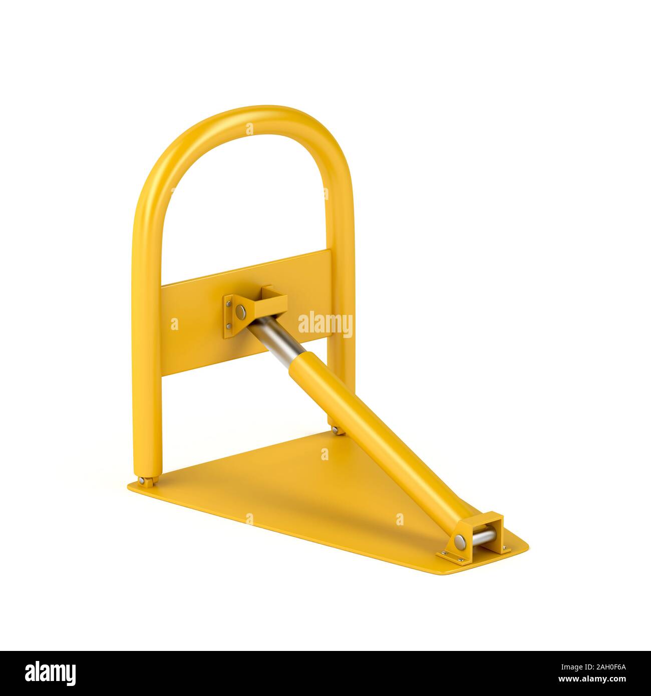 Yellow foldable parking lock on white background Stock Photo - Alamy