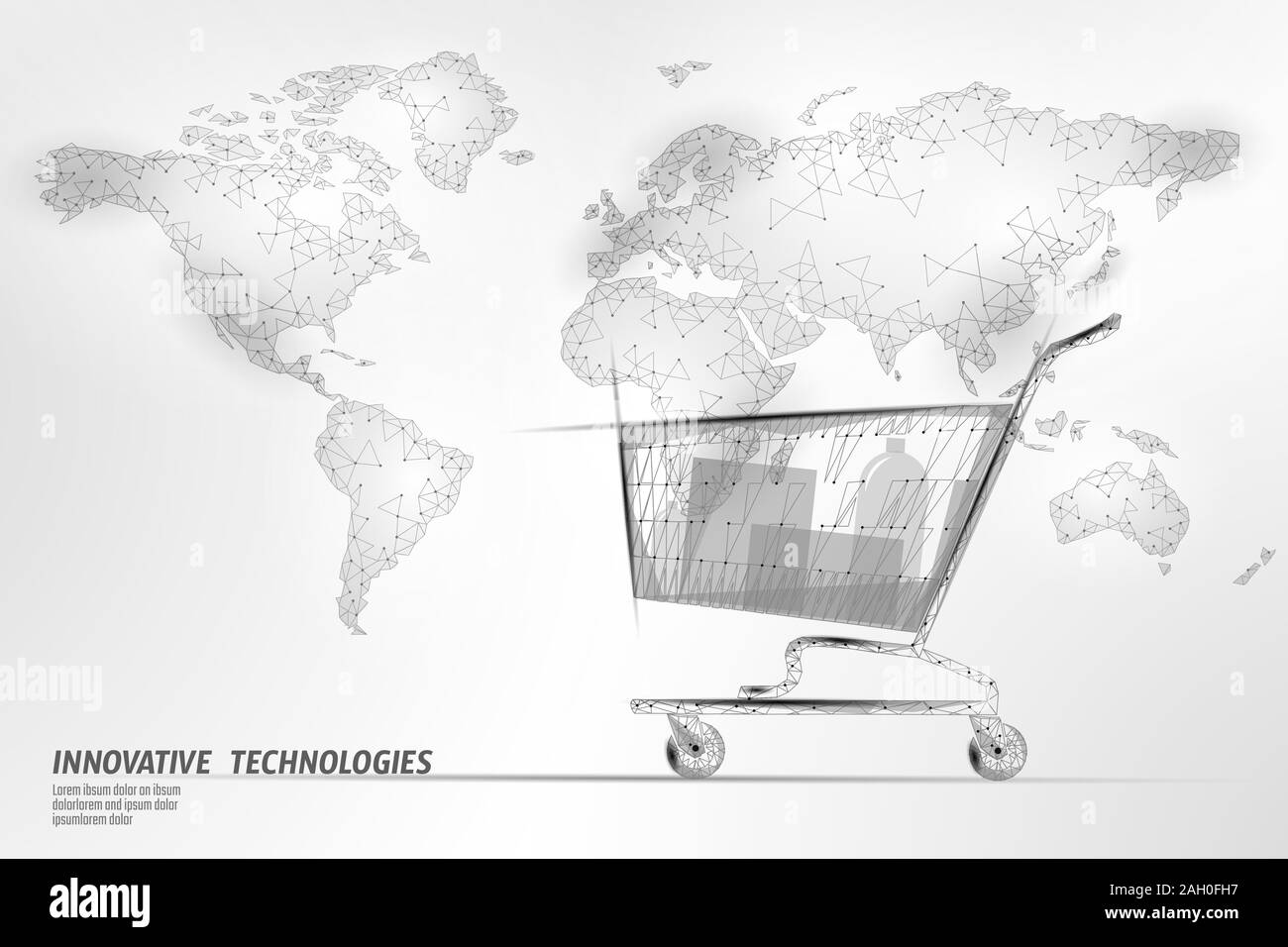 Shopping cart world map low poly design 3D. Online shop worldwide ...