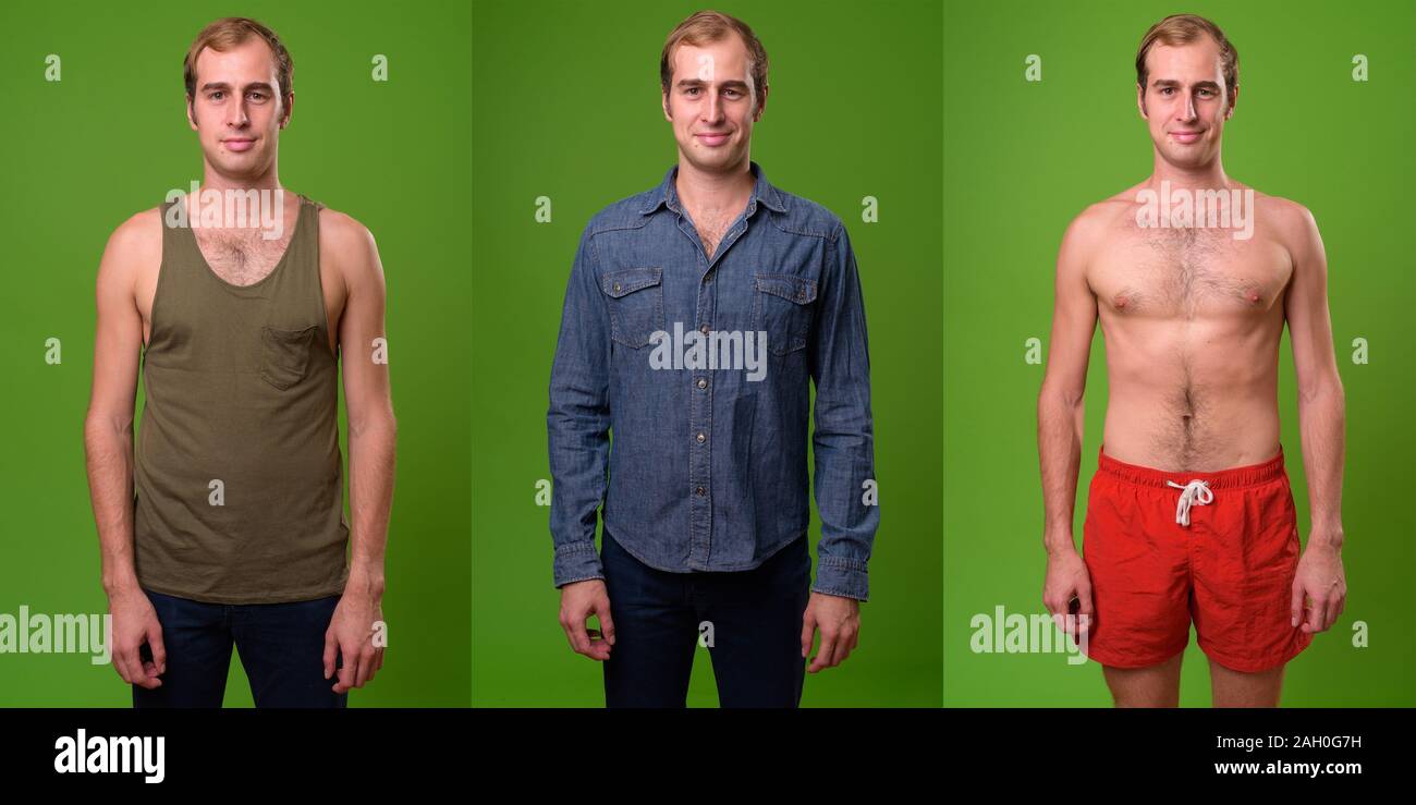 Collage of young man with different outfits Stock Photo - Alamy