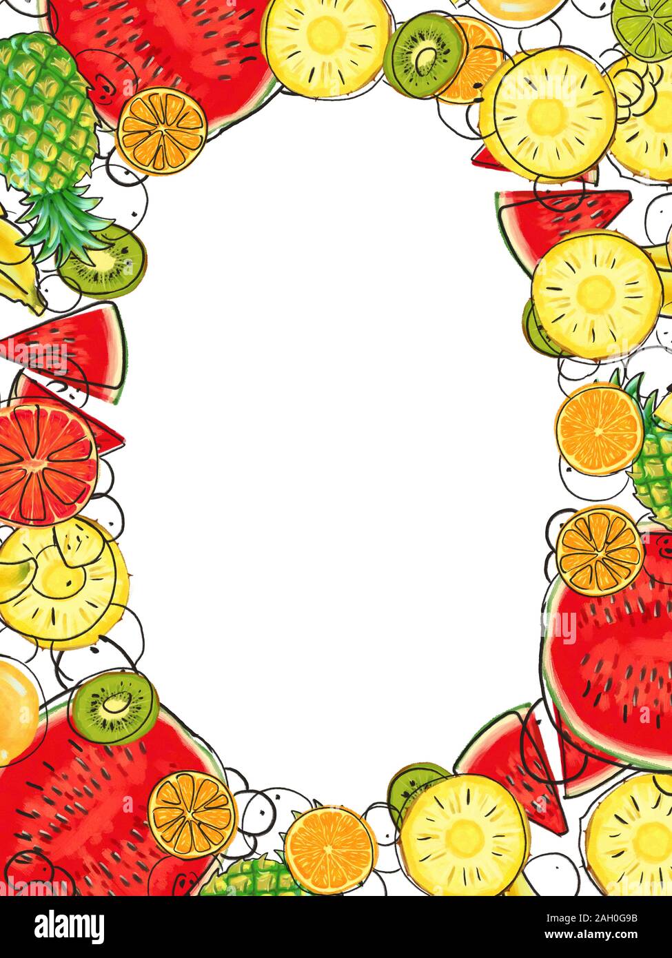 Hand drawn Exotic Fruit frame isolated on white background Stock Photo ...