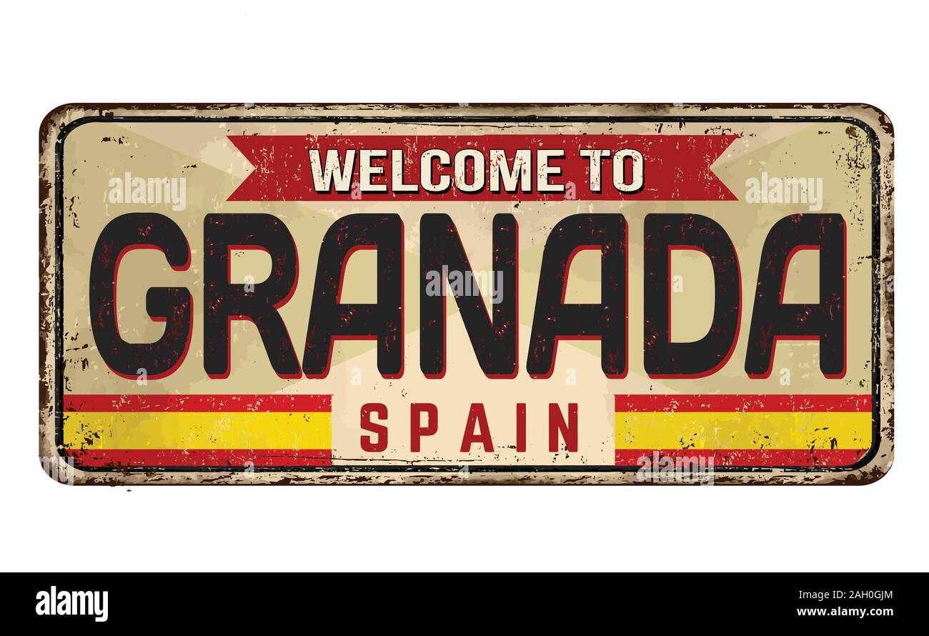 Welcome to Granada vintage rusty metal sign on a white background ...