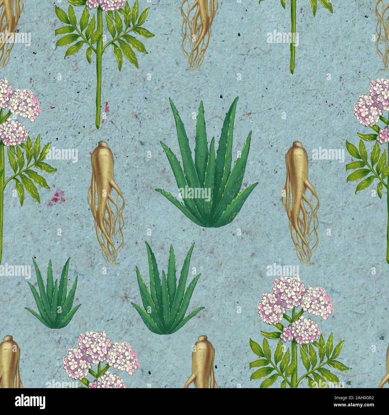 Hand drawn medicinal plant seamless pattern. Healing herbs drawing on ...