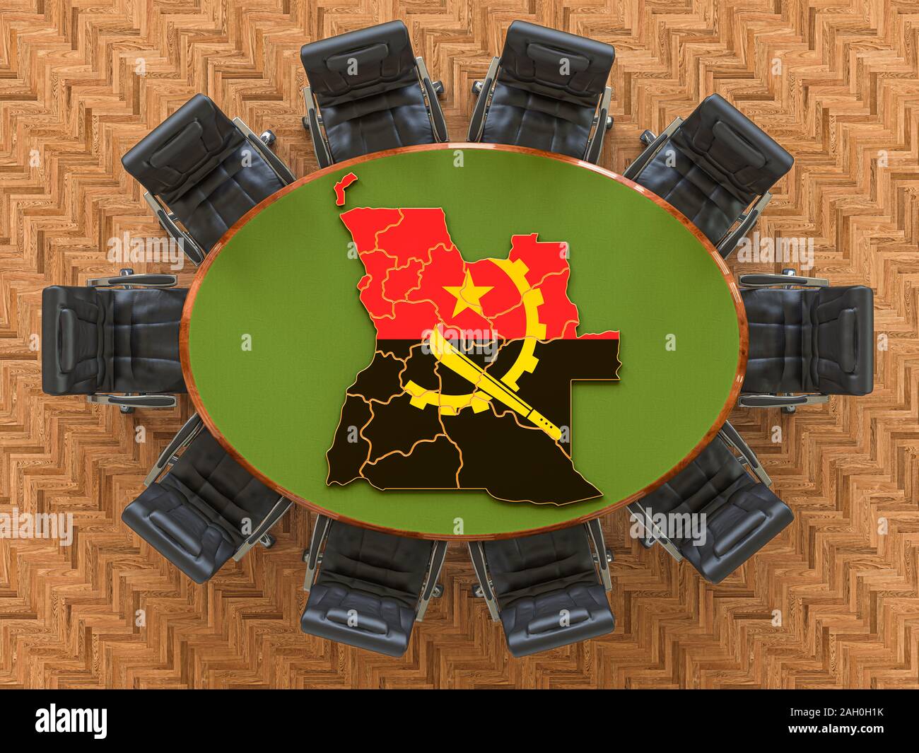 Angolan goverment meeting. Map of Angola on the round table, 3D ...