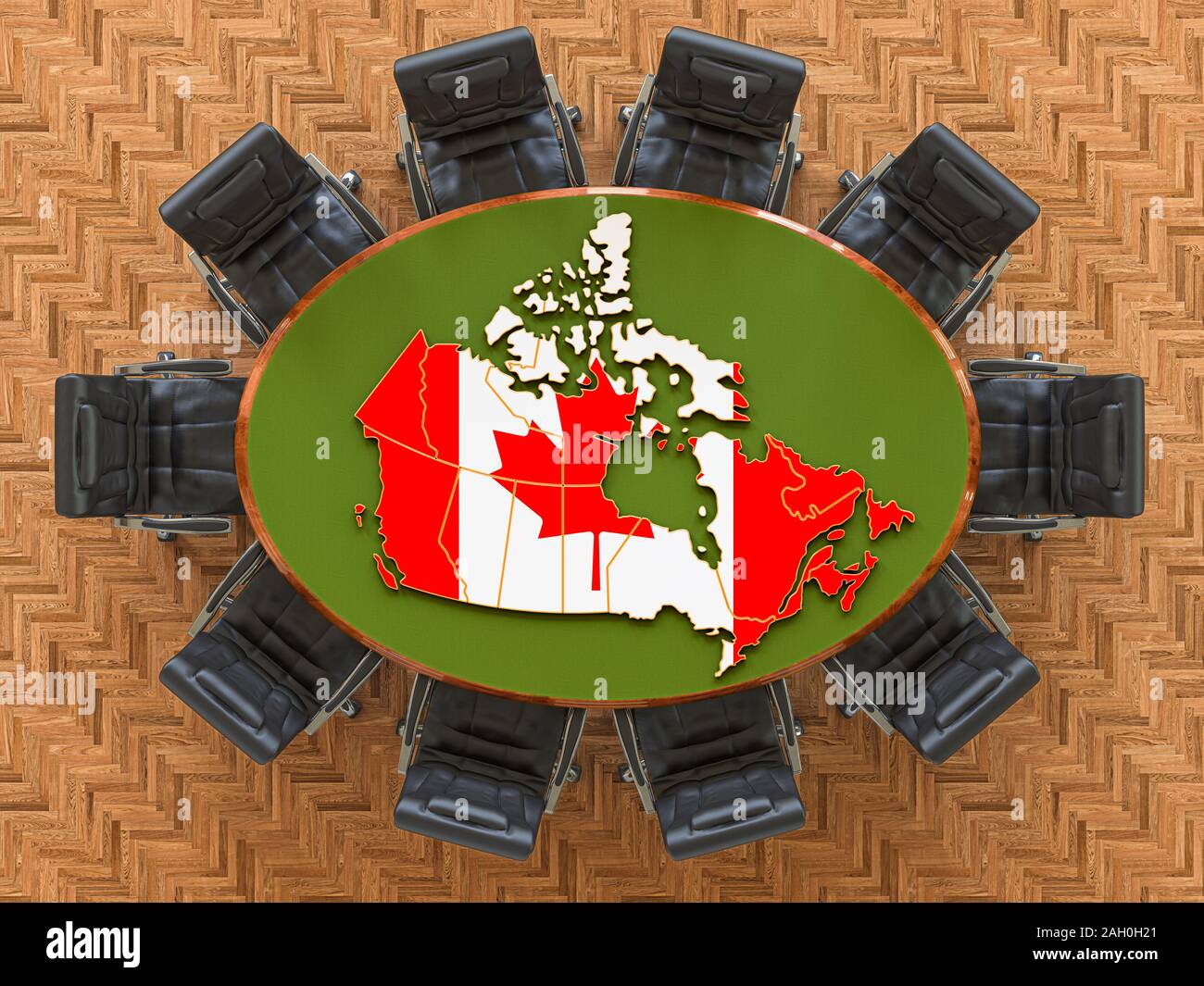 Canadian goverment meeting. Map of Canada on the round table, 3D ...
