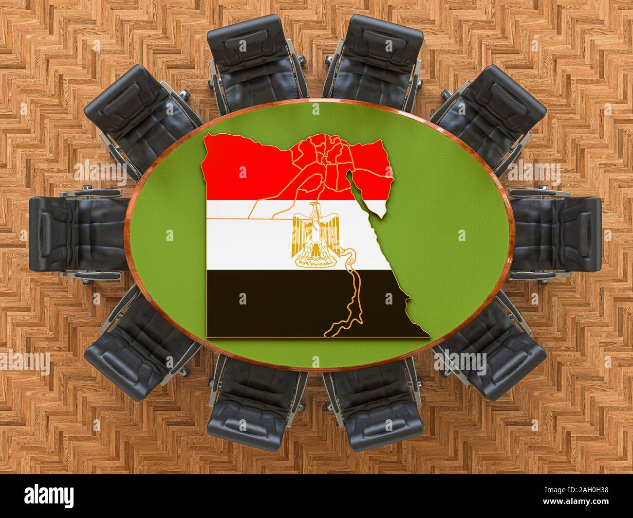 Egyptian goverment meeting. Map of Egypt on the round table, 3D ...