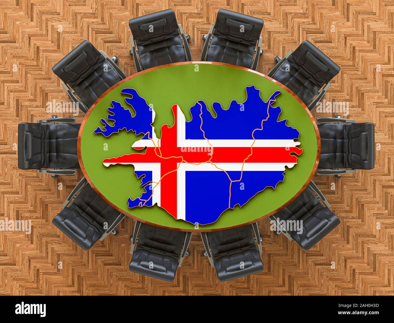 Icelandic goverment meeting. Map of Iceland on the round table, 3D ...