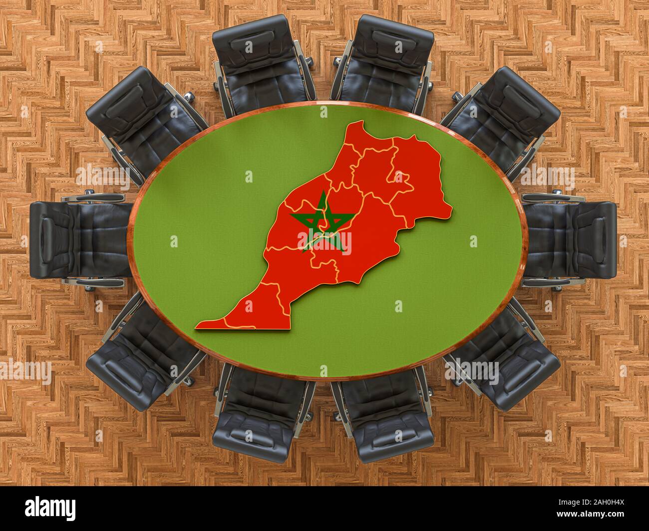 Moroccan goverment meeting. Map of Morocco on the round table, 3D ...