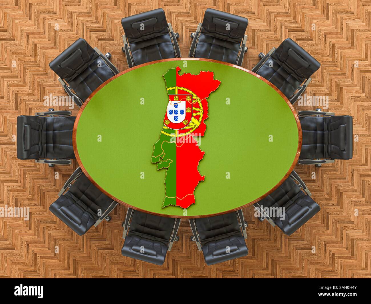 Portuguese goverment meeting. Map of Portugal on the round table, 3D ...