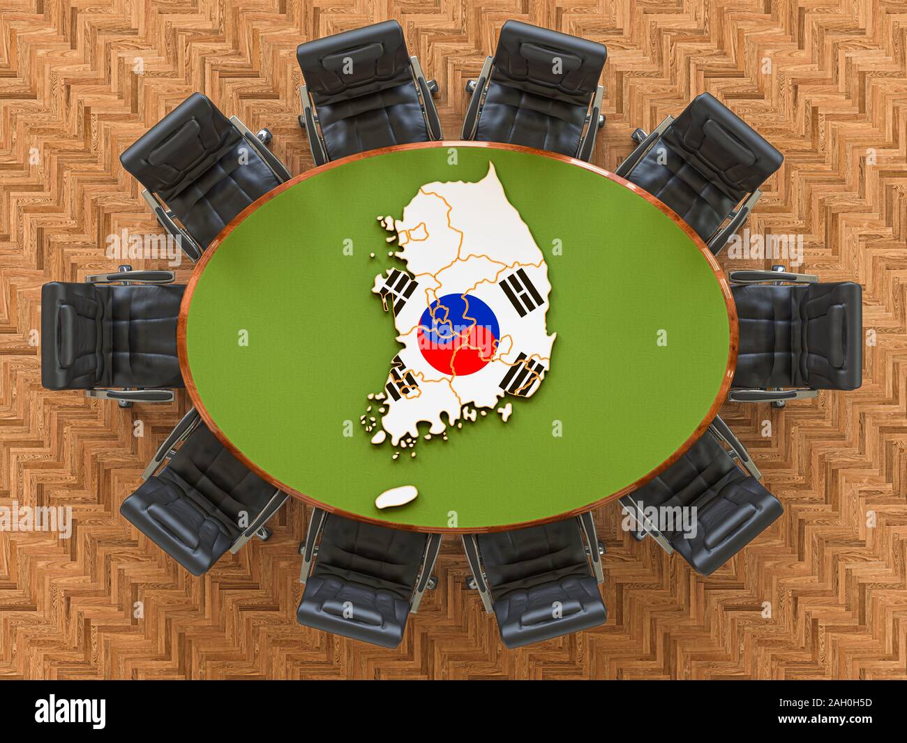 South Korean goverment meeting. Map of South Korea on the round table ...