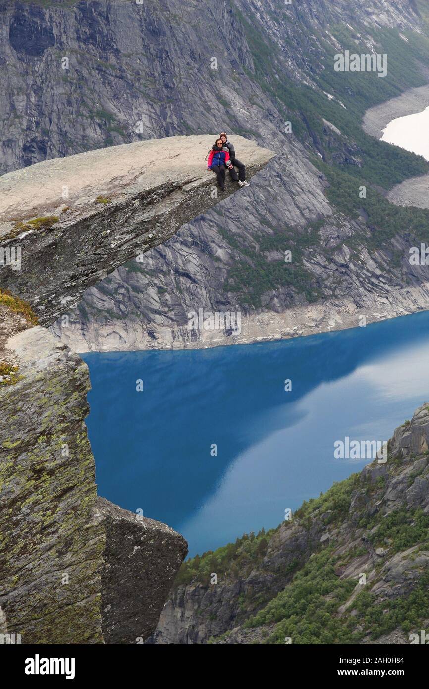 TROLLTUNGA, NORWAY - JULY 16, 2015: People visit Troll's Tongue ...