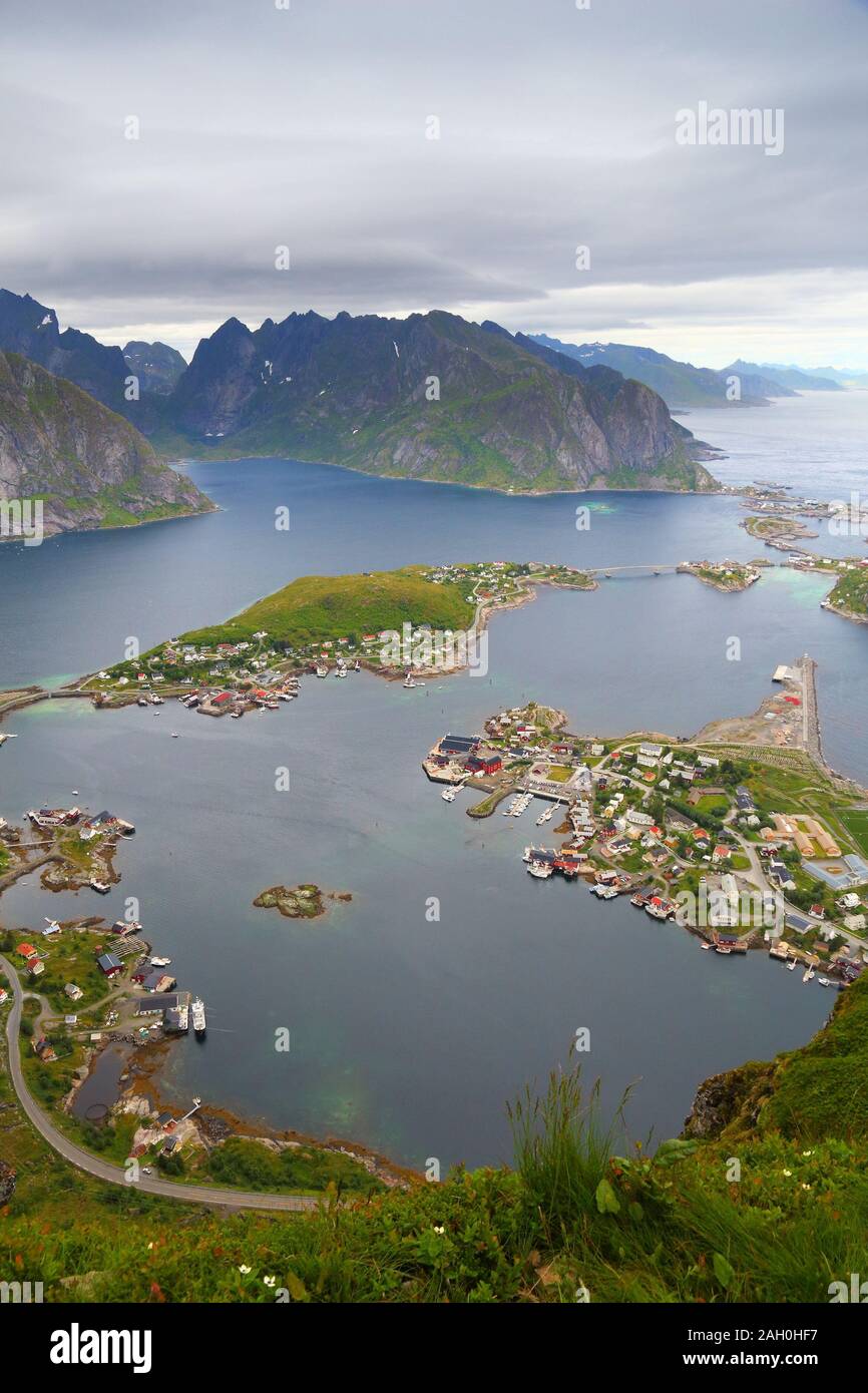 Beautiful landscape in Norway. Reine fishing village in Moskenesoya ...