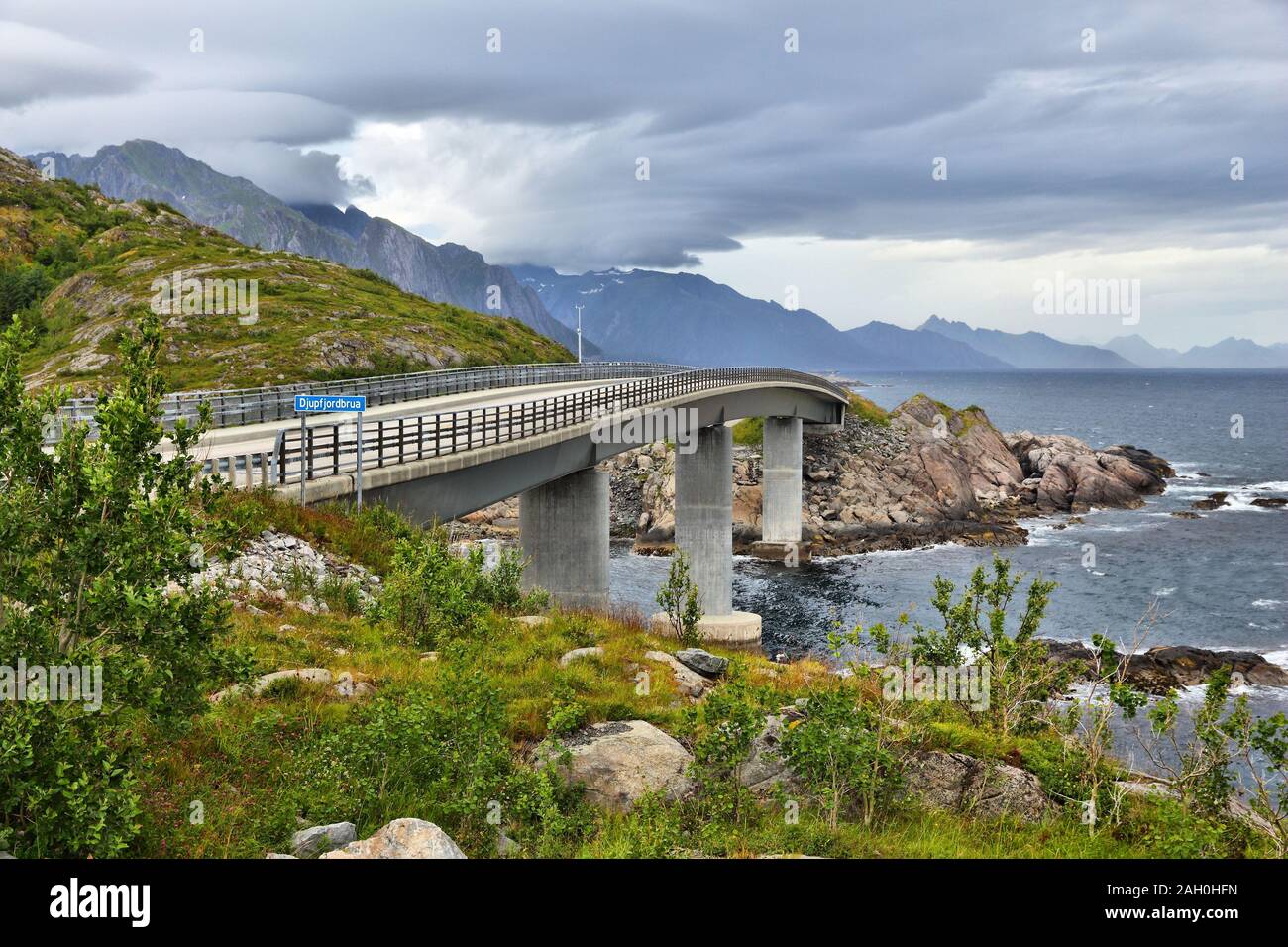 Lofoten archipelago in Norway. Djupfjordbrua bridge Stock Photo - Alamy
