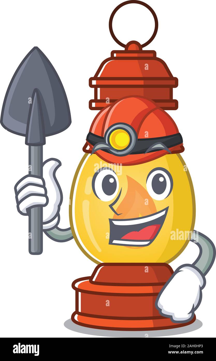 Cool confident Miner lantern Scroll cartoon character design Stock ...
