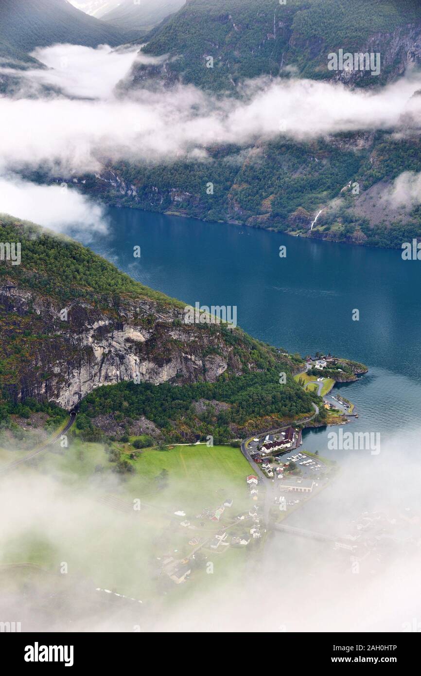 Norway aurlandsfjorden aurland town aerial hi-res stock photography and ...