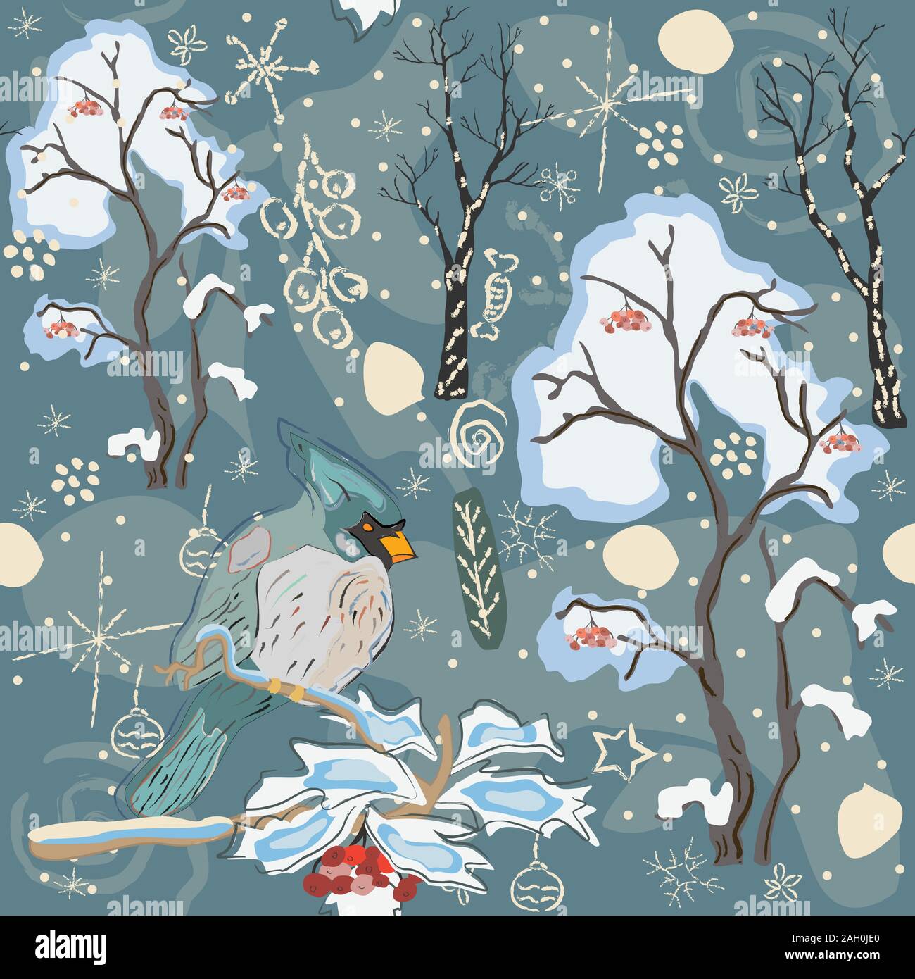 Cute Cardinal in Woodland/Forest. Merry Christmas/Winter Collection ...