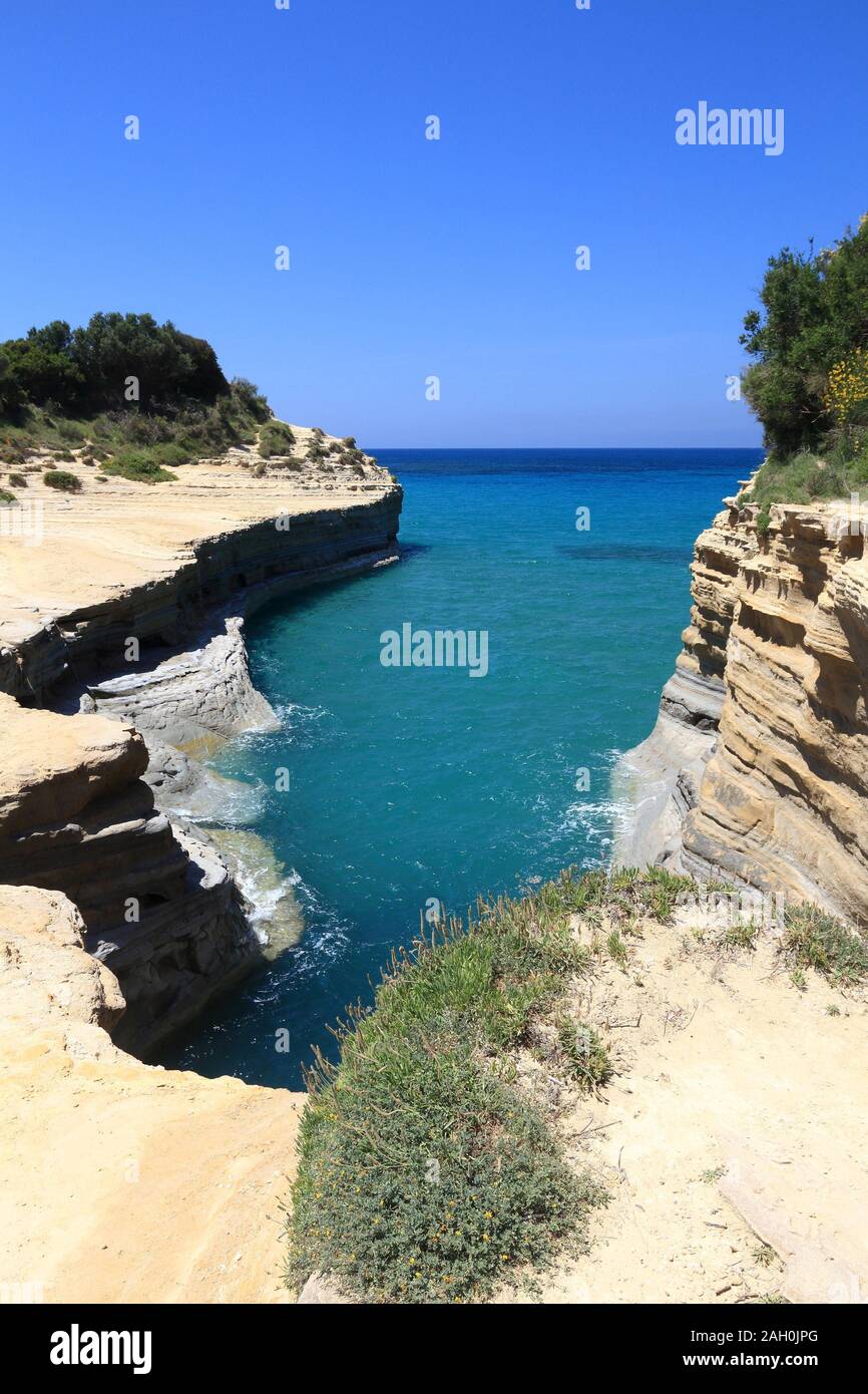 Sidari on Corfu island, Greece. Canal D'Amour rock formation - Canal of ...