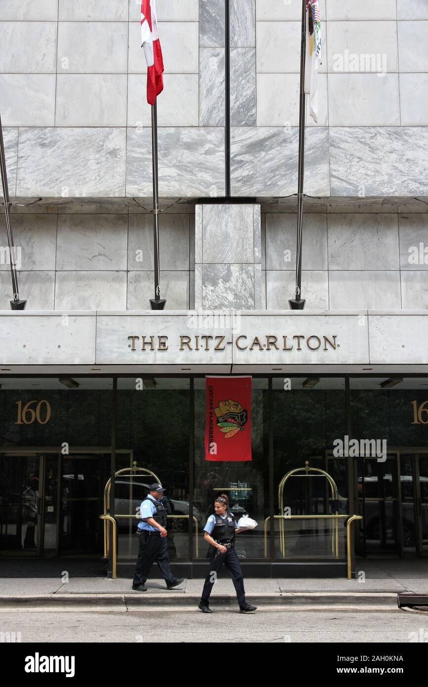 CHICAGO, USA - JUNE 26, 2013: People walk by Ritz Carlton Hotel in ...