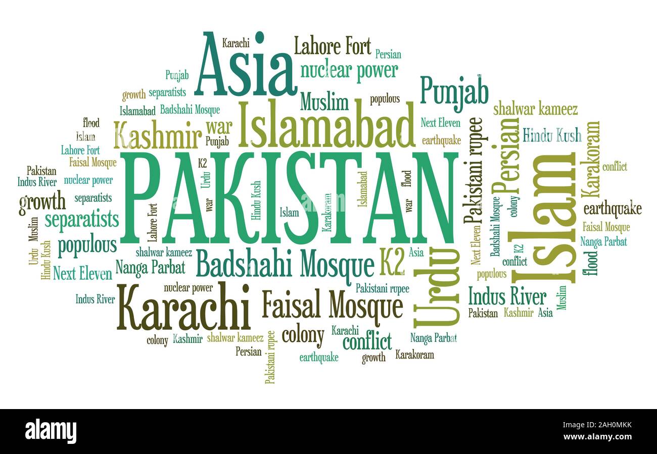 Pakistan tag cloud illustration. Country word collage Stock Photo - Alamy