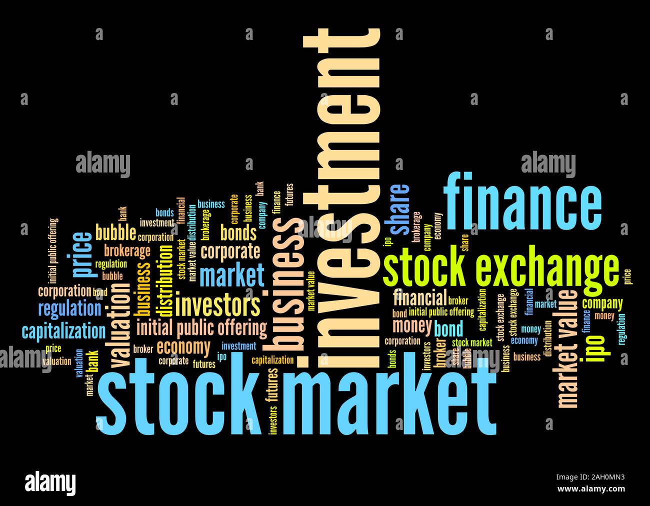 Stock market investment keywords cloud illustration. Word collage ...