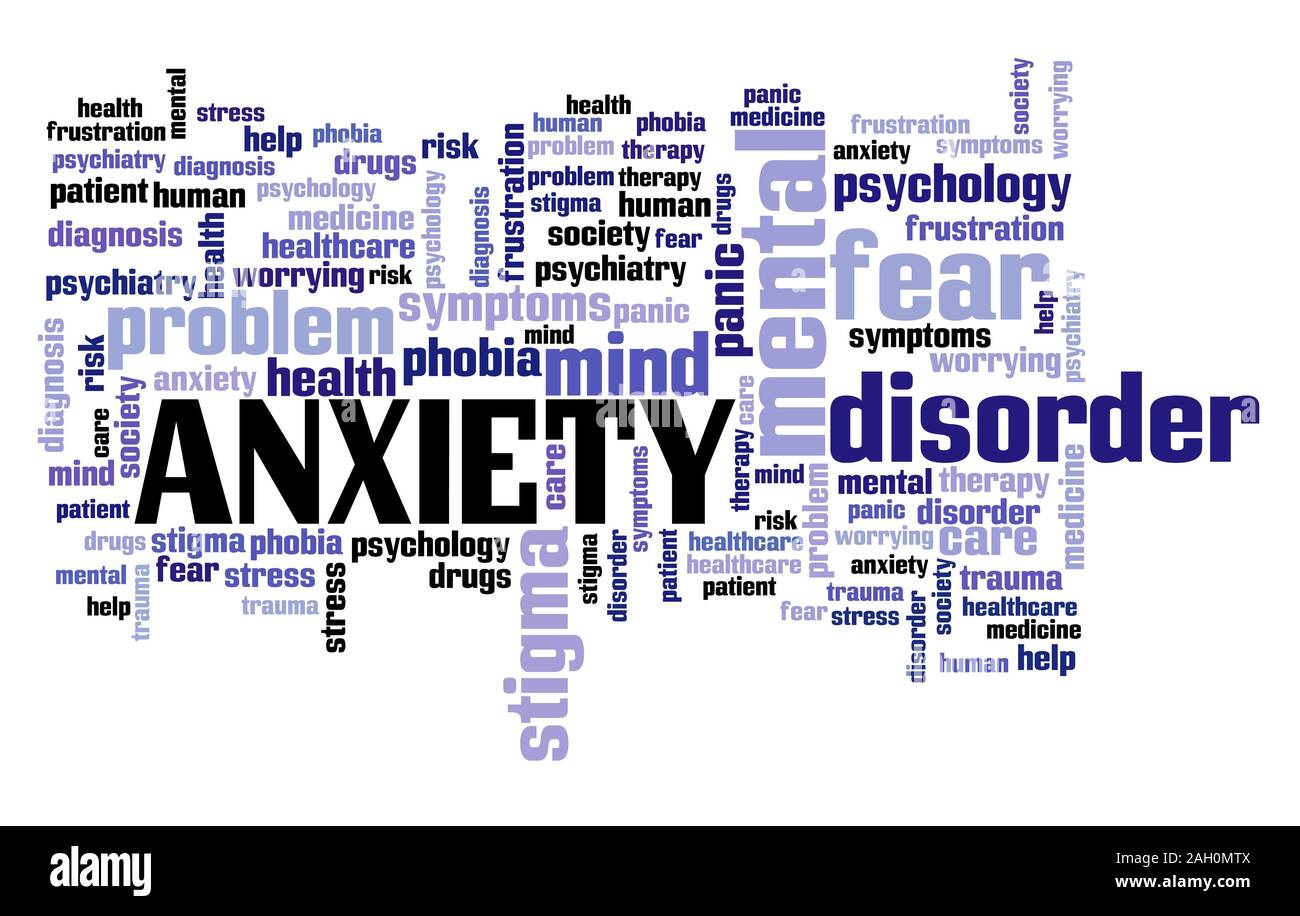 Anxiety concepts. Mental health word cloud sign Stock Photo - Alamy