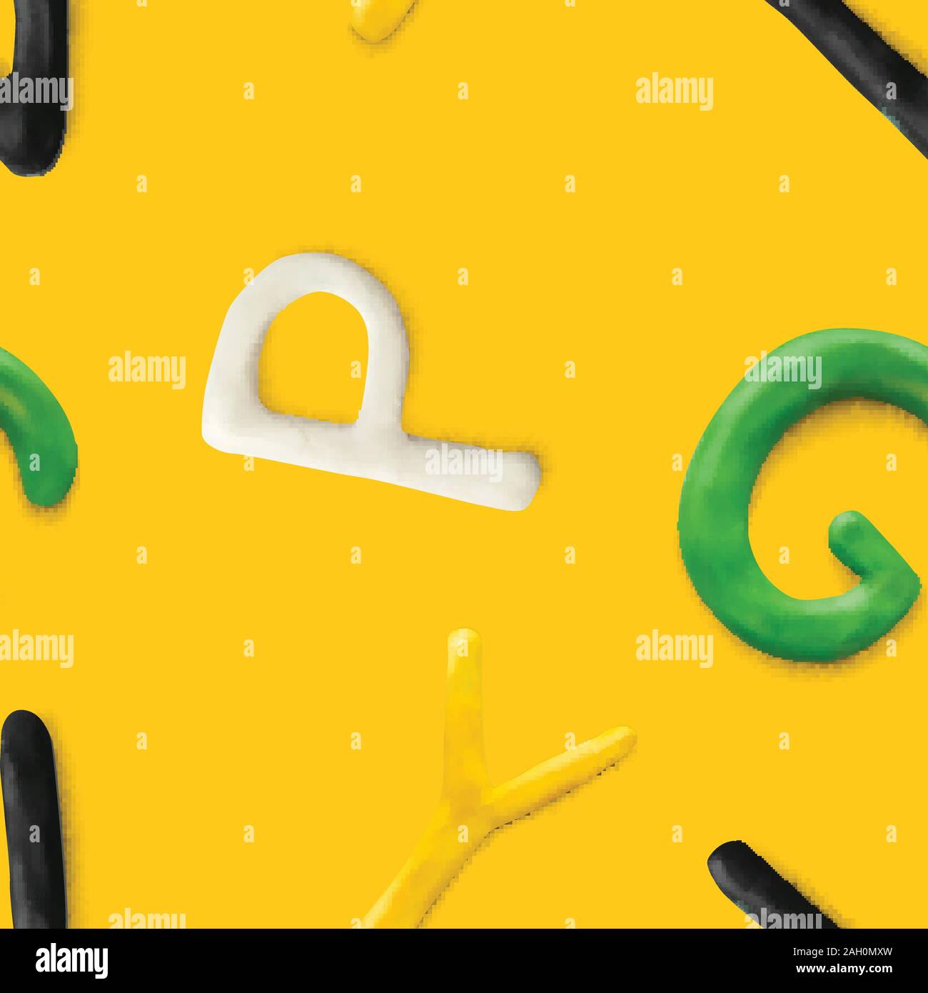 Seamless pattern with alphabet. Handmade modeling clay letters ...