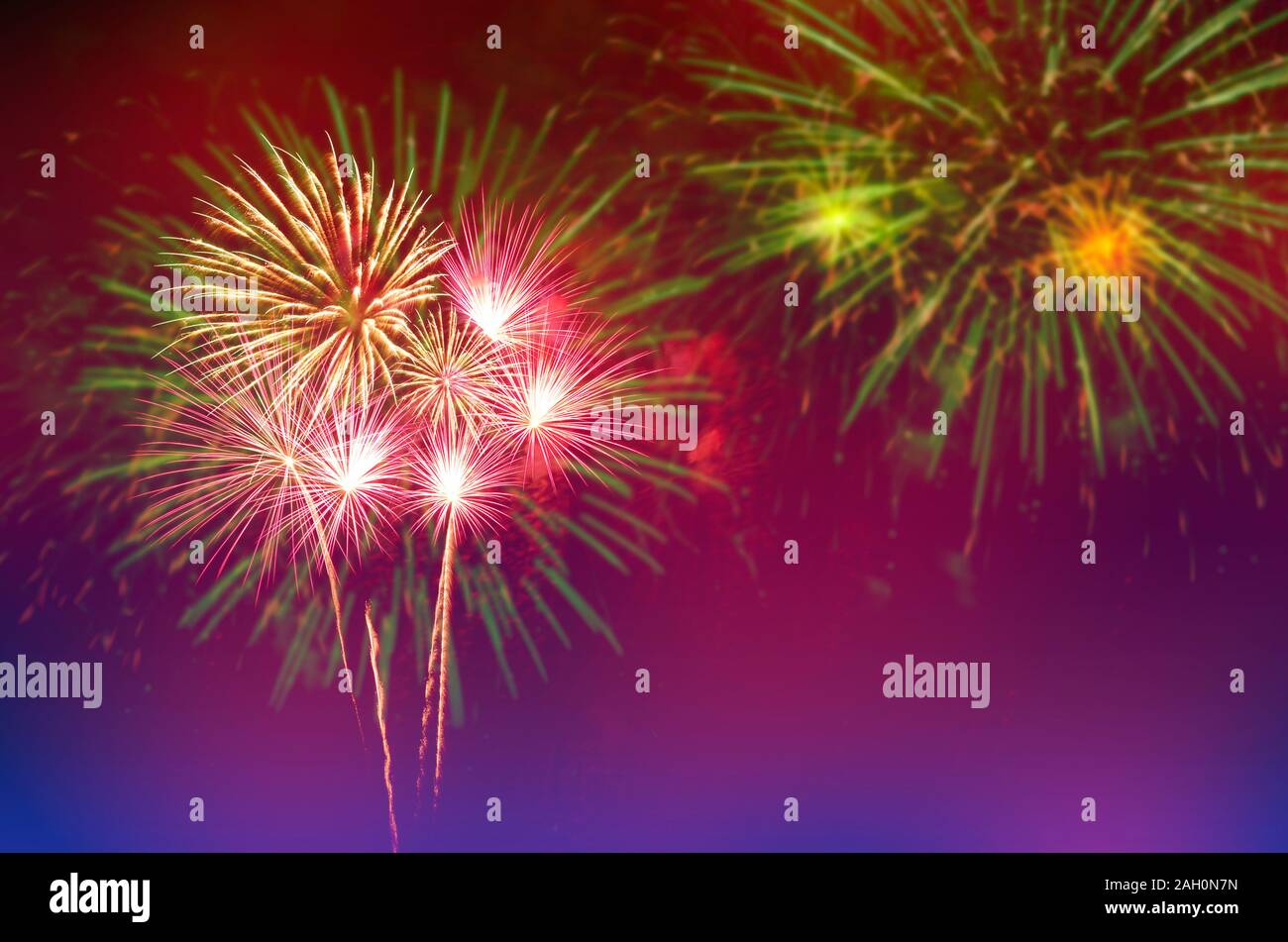 Closed-up of fireworks background with gold fireworks on twilight ...