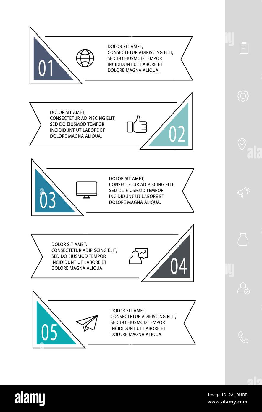 Vector infographic flat template. Shape with icons for five diagrams, graph, flowchart, timeline ...