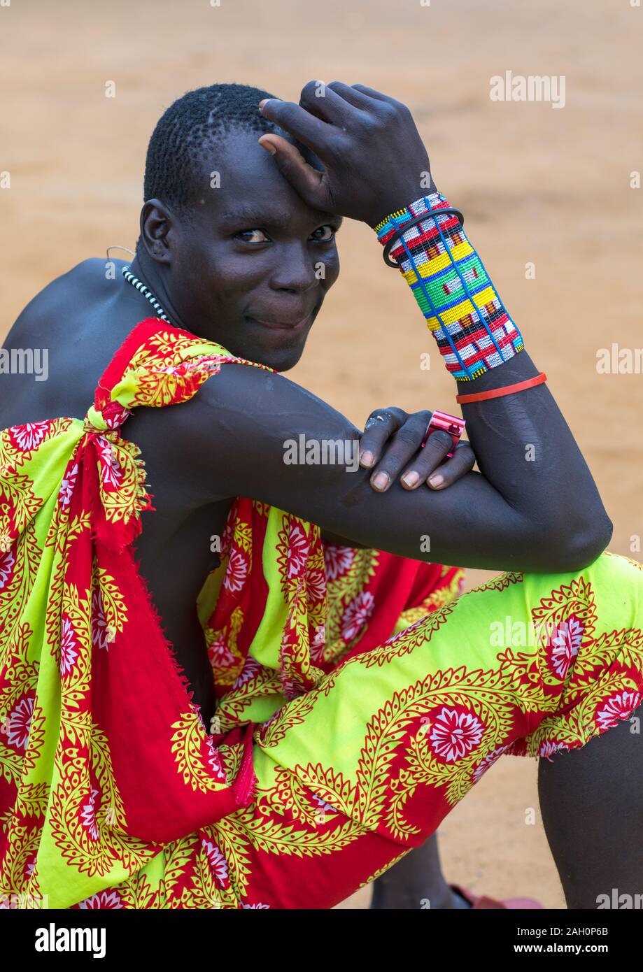 Larim tribe man with big beaded bracelets, Boya Mountains, Imatong ...